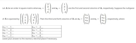 Solved Let A Be An Order Square Matrix Where Aj And A Chegg