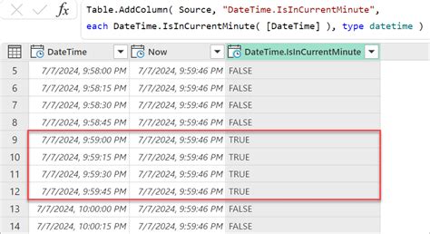 Datetimeisincurrentminute Power Query M