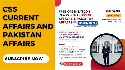 Orientation Class For Css Current Affairs And Pak Affairs With Sir Usman Pas Css 2024