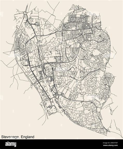 Street Roads Map Of The British Town Of Stevenage England Stock Vector