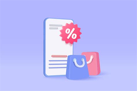 온라인 쇼핑 개념을위한 가격표가있는 3d 휴대 전화 미래를위한 현금의 프로모션 태그 할인 쿠폰이있는 바구니 특별 행사 프로모션 3d 가격 태그 아이콘 벡터 렌더링 일러스트