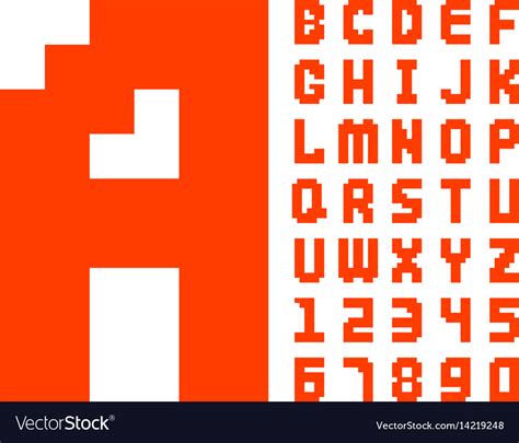 Pixel Retro Font Red Computer Game Design 8 Bit Vector Image