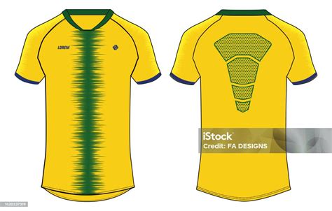 스포츠 저지 티셔츠 디자인 플랫 스케치 일러스트레이션 스트라이프 패턴 V 넥 라글란 슬리브 축구 크리켓 배구 럭비 배드민턴 유니폼에 대한 전면 및 후면보기가있는 축구 저지