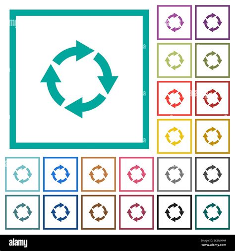 rotate right flat color icons with quadrant frames on white background