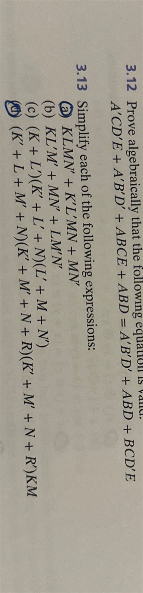 Solved 3 12 ﻿prove Algebraically That The Following Equ