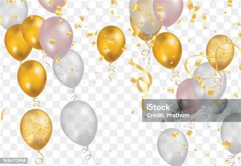 반사와 반투명 배경에 고립 된 금이있는 풍선 축하의 3d 삽화 파티 풍선 풍선에 대한 스톡 벡터 아트 및 기타 이미지 풍선 행복 반투명한 Istock