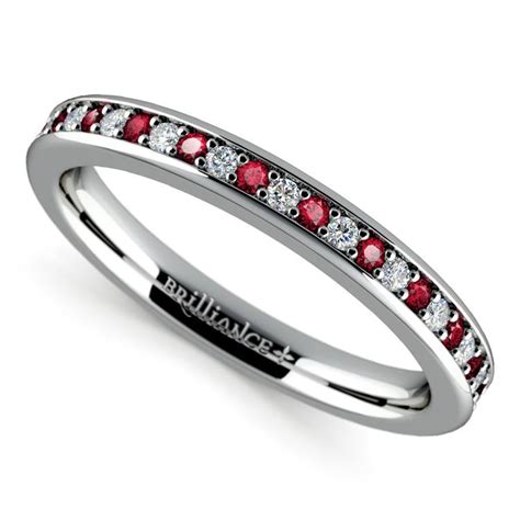 Pave Diamond And Ruby Wedding Ring In White Gold