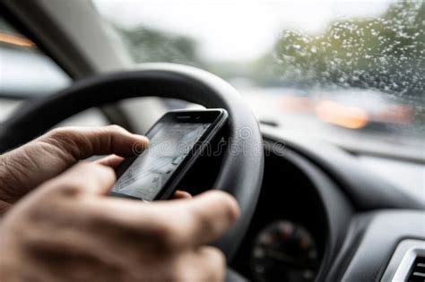 Man Driver Is Using Smartphone While Driving Car Dangerous Behavior Accident Risk Driver