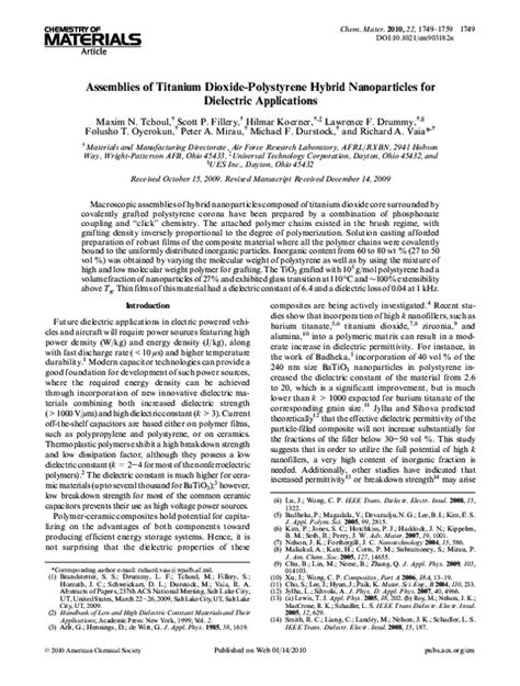 Pdf Assemblies Of Titanium Dioxide Polystyrene Hybrid Nanoparticles For Dielectric Applications