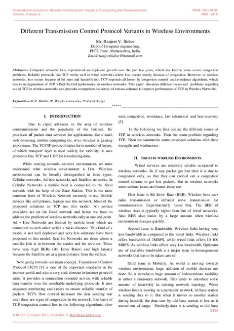 Different Transmission Control Protocol Variants In Wireless Environments