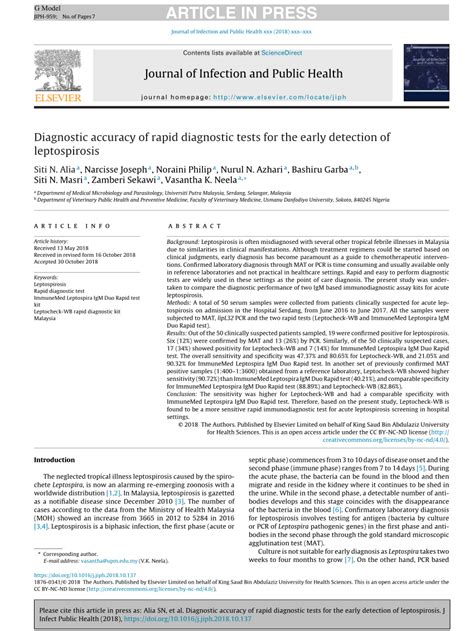 Pdf Diagnostic Accuracy Of Rapid Diagnostic Tests For The Early Detection Of Leptospirosis
