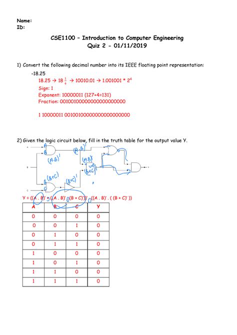 Quiz2 Answers Cse1100 2019 2020 Name ID CSE 1100 Introduction To Computer Engineering Quiz