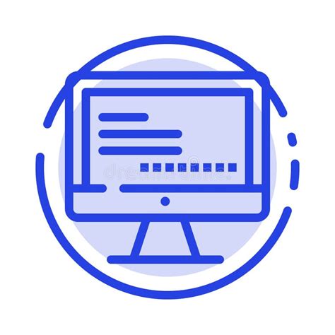 Computer Monitor Text Education Blue Dotted Line Line Icon Stock