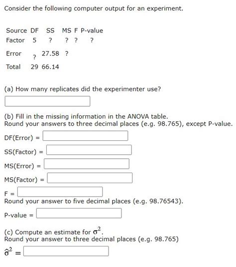 Solved Consider The Following Computer Output For An