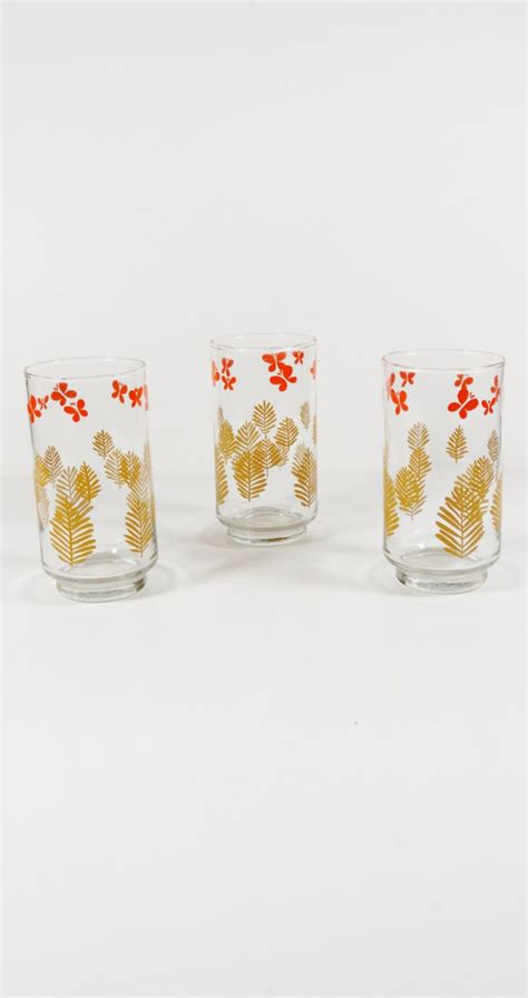 Vintage Libbey Juice Glasses Butterfly And Ferns Pattern Etsy