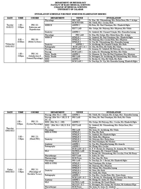 Invigilation Time Table 2022 Pdf Medical Specialties Public Services