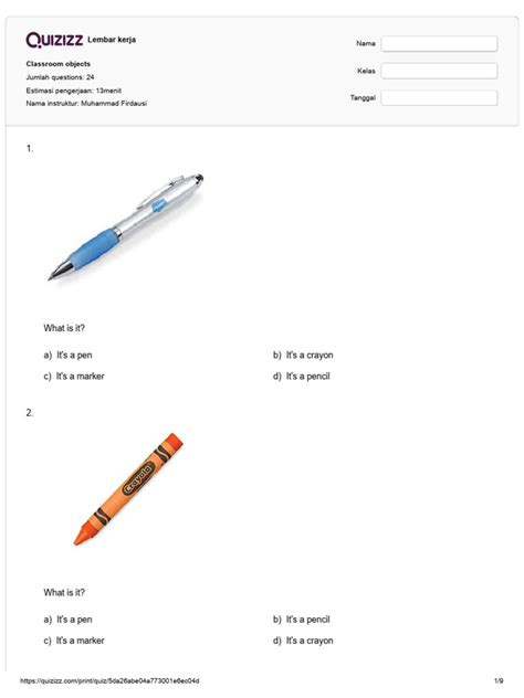 Classroom Objects Quizizz Pdf Graphite Office Work