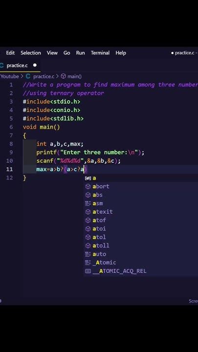 Wap To Find Maximum Among Three Number Using Ternary Operator In C Shorts Learn C