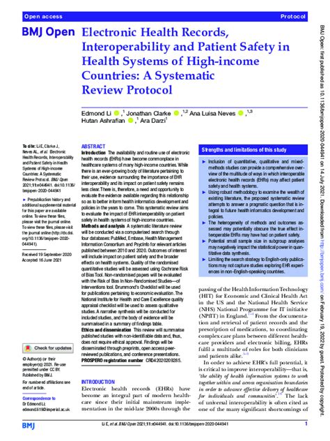 Pdf Electronic Health Records Interoperability And Patient Safety In