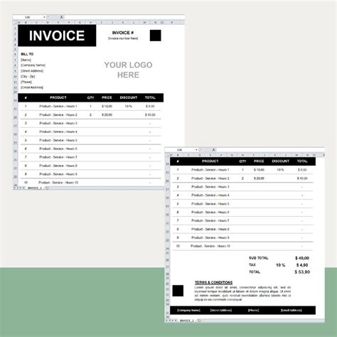 Excel Invoice Template Excel Invoice Spreadsheet Excel Invoice Sheet Design Customizable