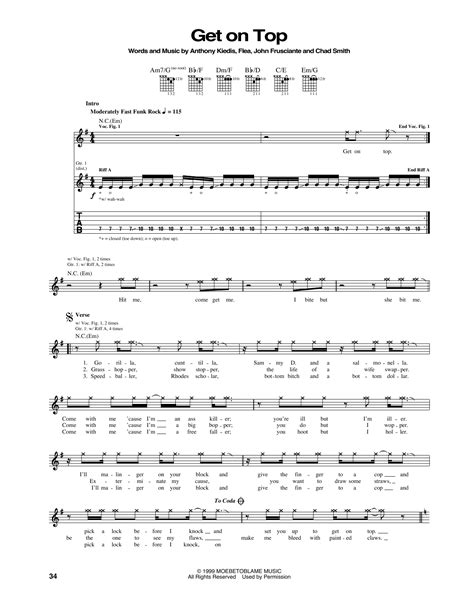 Get On Top By Red Hot Chili Peppers Guitar Tab Guitar Instructor