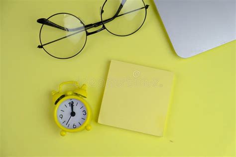 Home Office Workspace Mockup With A Notebook On Yellow Background Stock