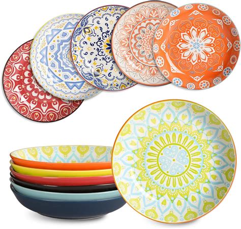 Happy Kit Ceramic Pasta Bowls Set 8 Bohemian 35 Oz Salad