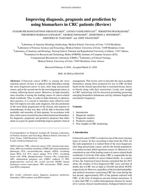 Pdf Improving Diagnosis Prognosis And Prediction By Using Biomarkers