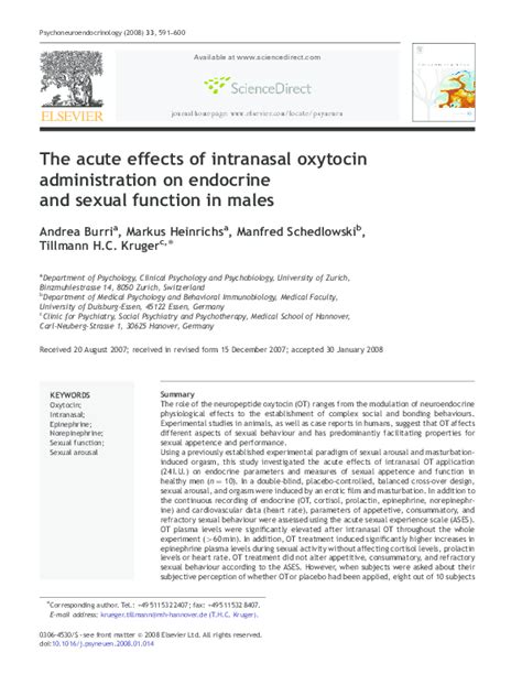 Pdf The Acute Effects Of Intranasal Oxytocin Administration On