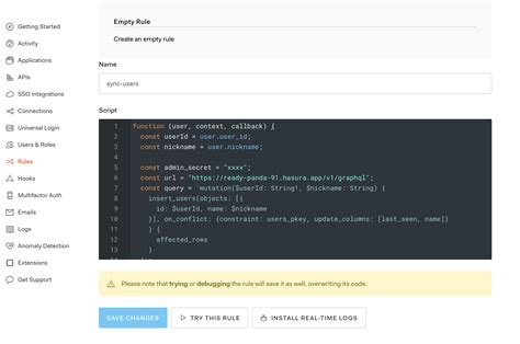 运用规则同步 Auth0 用户 Hasura GraphQL 教程
