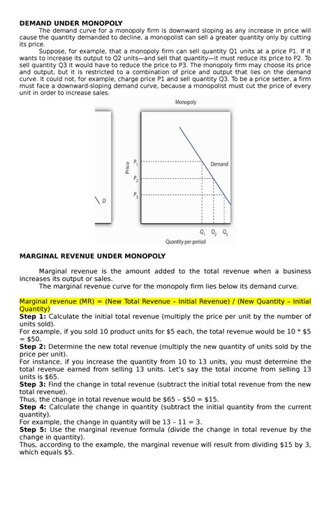 Demand Under Monopoly Demand Under Monopoly The Demand Curve For A