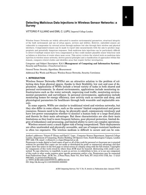 Detecting Malicious Data Injections In Wireless Sensor Networks A Surve Pdf Wireless Sensor