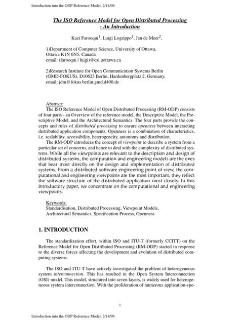 The Iso Reference Model For Open Distributed Processing An
