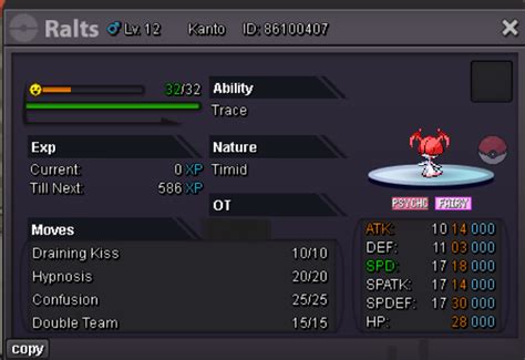 Hlw Ralts Trace Ability Selling Pokémon Gold Pokemon Revolution Online