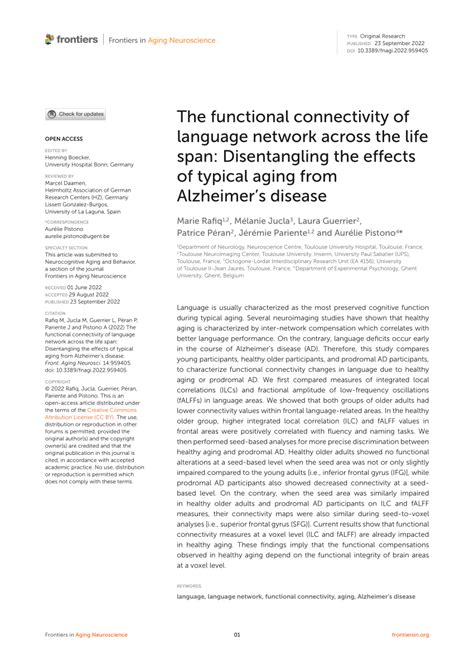 Pdf The Functional Connectivity Of Language Network Across The Life Span Disentangling The