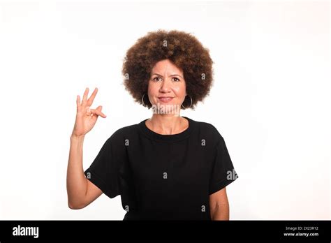 Female Interpreter Of The Brazilian Sign Language Libras Making The Letter F Salvador Bahia