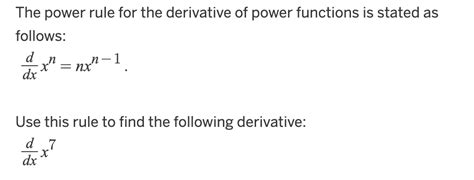Solved The Power Rule For The Derivative Of Power Functions Chegg