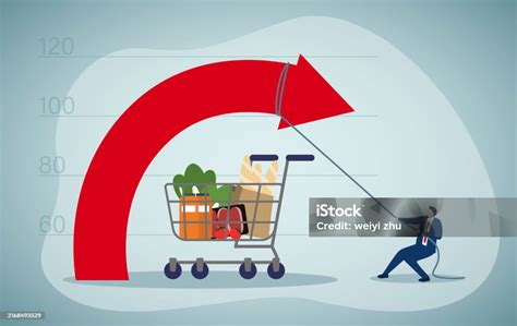 위기와 상품 가격 상승 개념 정치인은 거대한 화살이 위쪽으로 자라는 것을 막습니다경기 침체 인플레이션 소비재의 가격 그래프가 증가합니다 인플레이션에 대한 스톡 벡터 아트 및