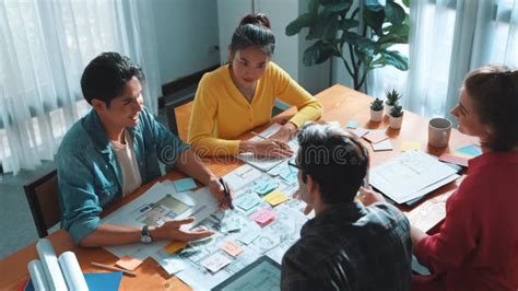 Top View Of Smart Civil Engineer Discussing About House Construction Symposium Stock Footage