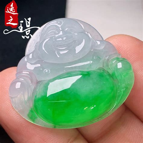 逸之璟缅甸老坑天然a货翡翠玉石雕刻冰种阳绿弥勒佛公翡翠吊坠 虎窝淘