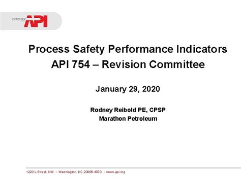 Process Safety Performance Indicators Api 754 Revision Committee