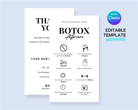 Botox Aftercare Botox Aftercare Card Botox Template Botox Care Card Diy Botox Filler