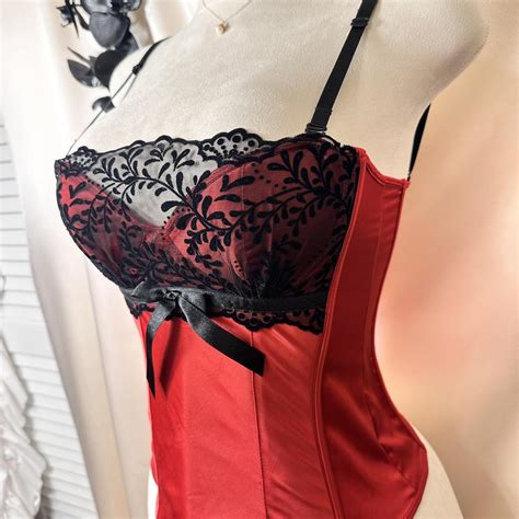 Sexy Red Satin Bustier Real Padding In The Torso Depop