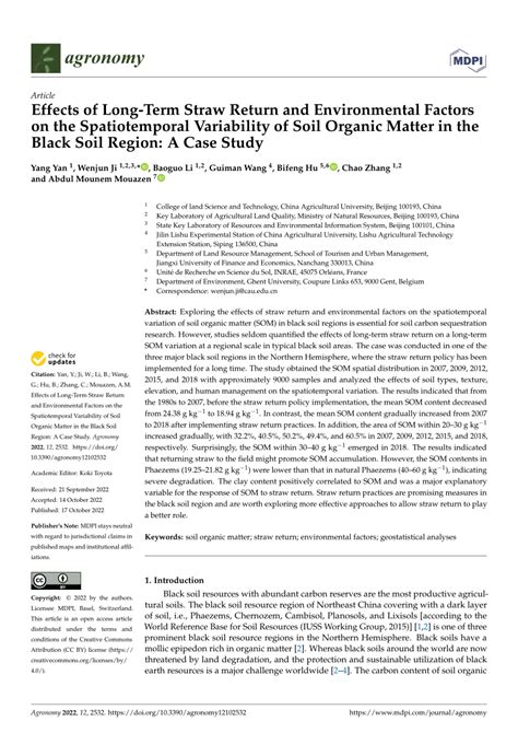 Pdf Effects Of Long Term Straw Return And Environmental Factors On The Spatiotemporal