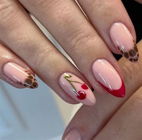 September Gel X Nails Cerise Nail Art Pink Cherry Nail Art Fallnails