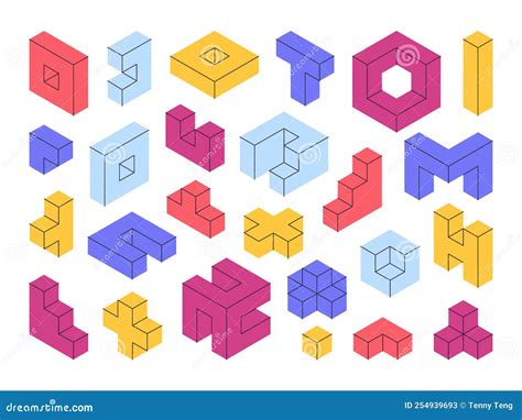Isometric Geometric Shapes 3d Blocks Puzzle Game Elements Mosaic Logic Game Blocks