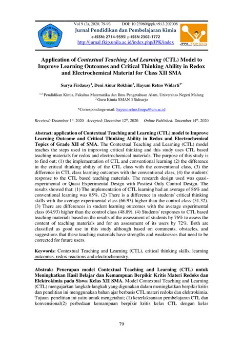 Pdf Application Of Contextual Teaching And Learning Ctl Model To Improve Learning Outcomes