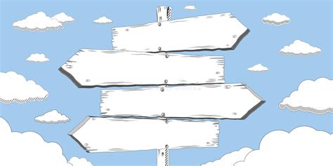 Outline Signpost With Four Clear Arrows Stock Illustration