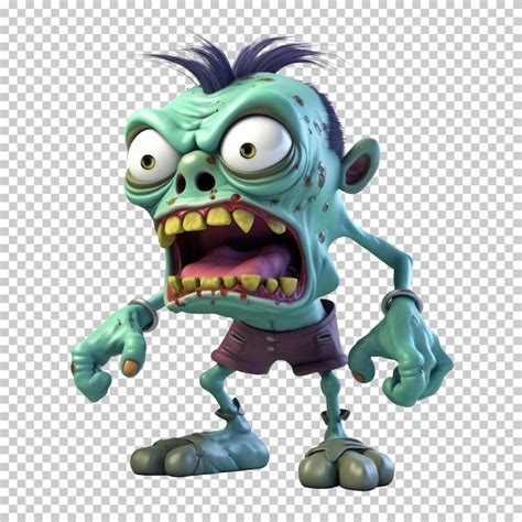 Style De Dessin Animé 3d Zombie En Colère Isolé Sur Fond Transparent