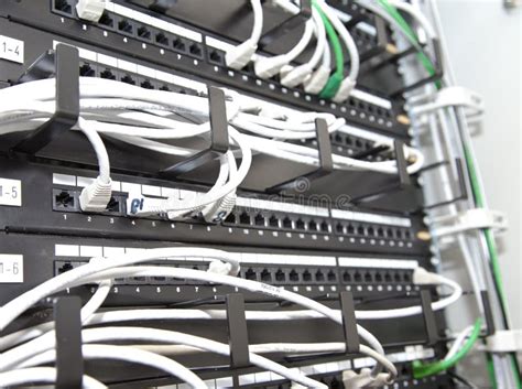 Patch Panel Server Rack With Cords Blue Tone Stock Image Image Of Center Cabling